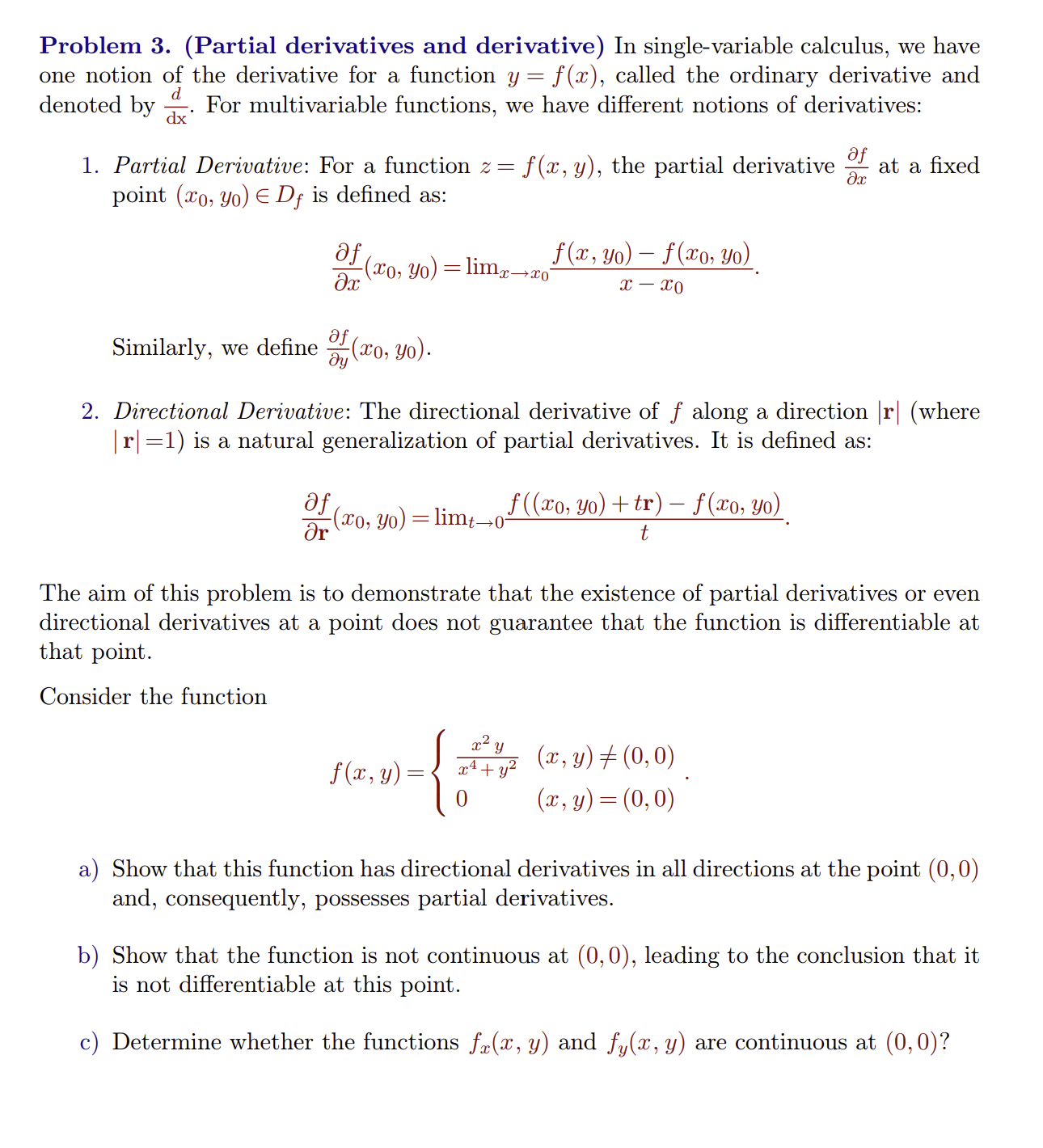 Solved Problem 3. (Partial derivatives and derivative) ﻿In | Chegg.com