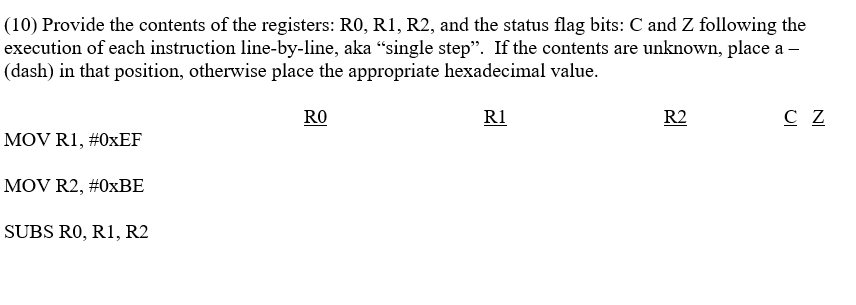 Solved (10) Provide the contents of the registers: R0, R1, | Chegg.com