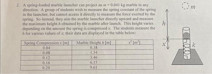 Solved 2. A spring-loaded marble launcher can project an | Chegg.com