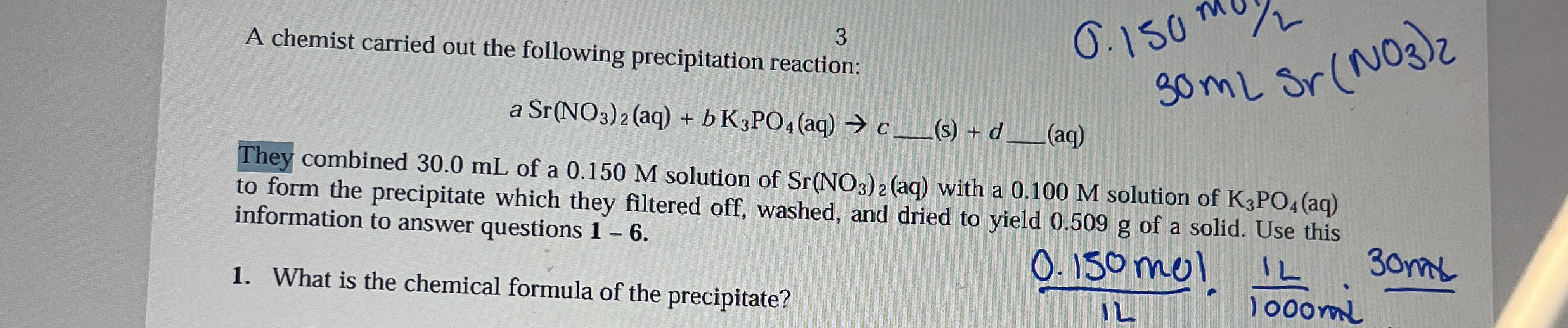 Solved A chemist carried out the following precipitation | Chegg.com