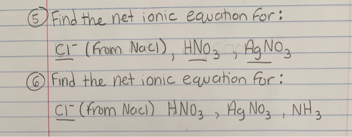 Solved 2 Find the net ionic equation for : C1- (from Nacl), | Chegg.com