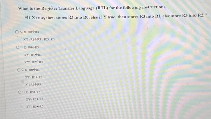Solved What is the Register Transfer Language (RTL) for the | Chegg.com