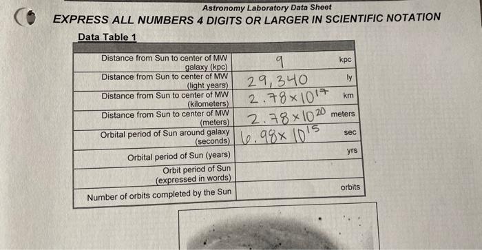 Solved Convert Seconds Into Years Orbital Period Of Sun Of Chegg