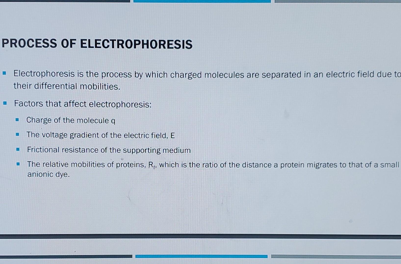 Solved Electrophoresis is the process by which charged | Chegg.com