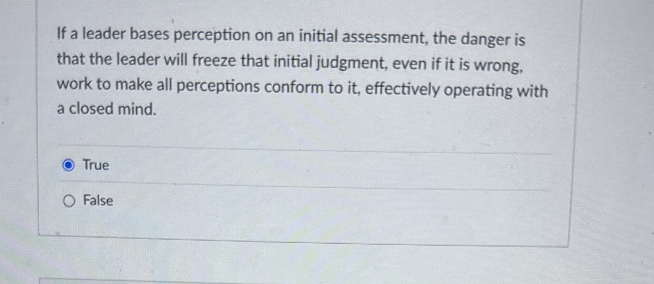 Solved If a leader bases perception on an initial | Chegg.com