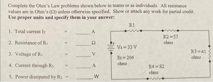Solved Complete the Ohm's Law problems shown below in teams | Chegg.com