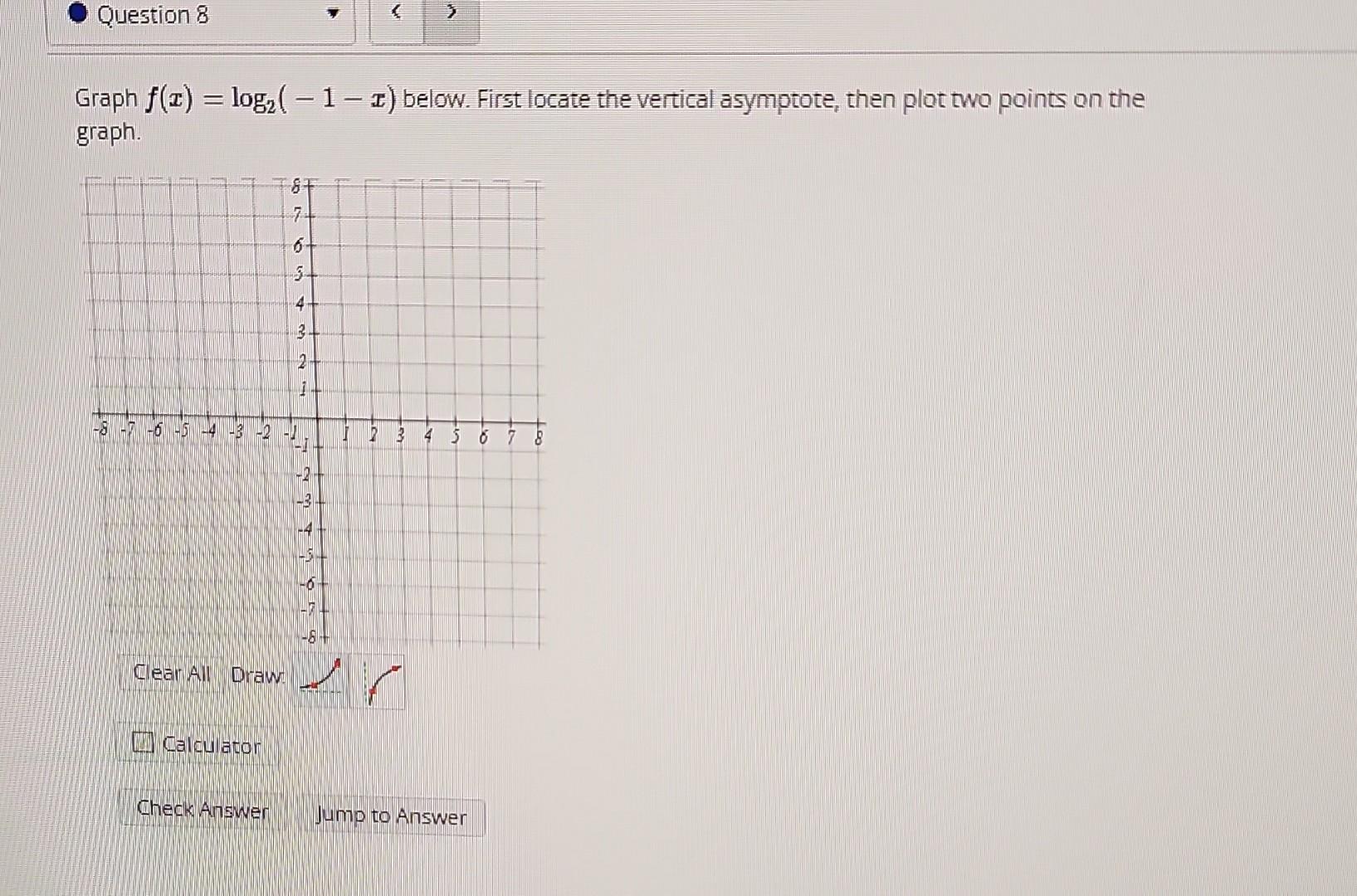 Solved Graph f(x)=log2(−1−x) below. First locate the | Chegg.com