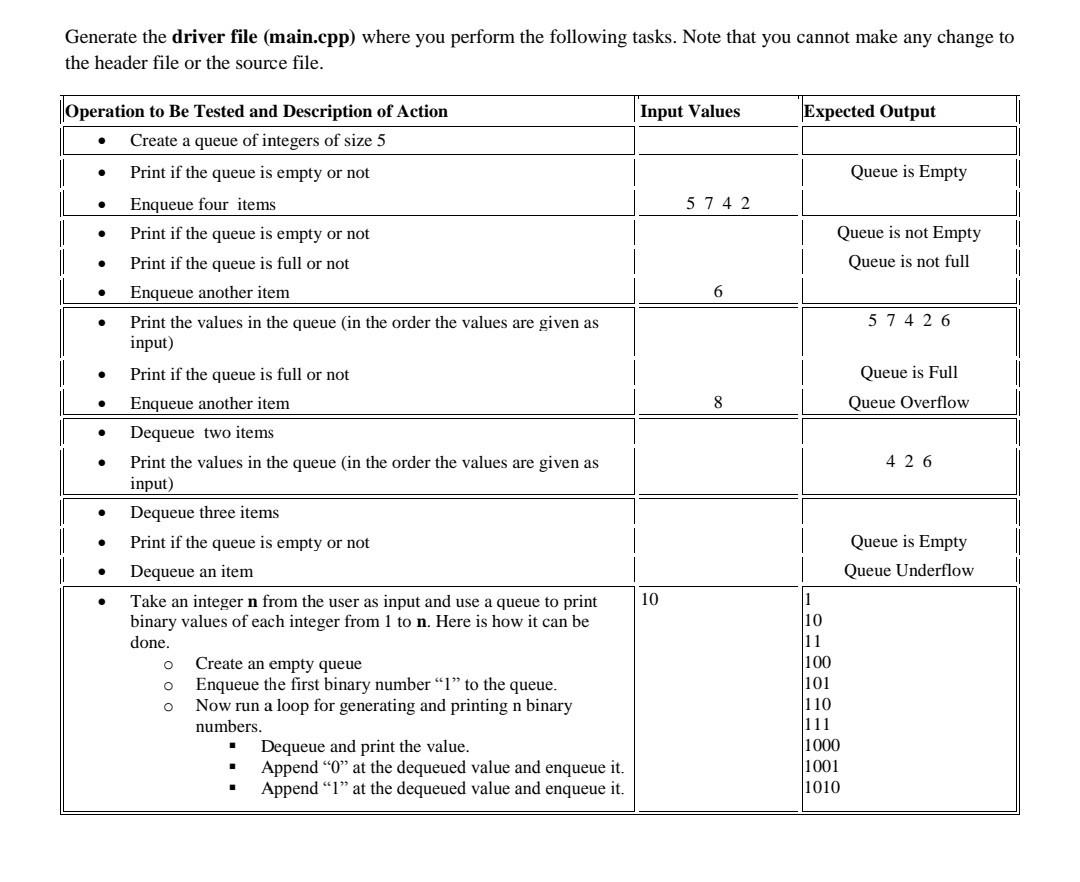 Solved c++ language: Generate the driver file (main.cpp) | Chegg.com
