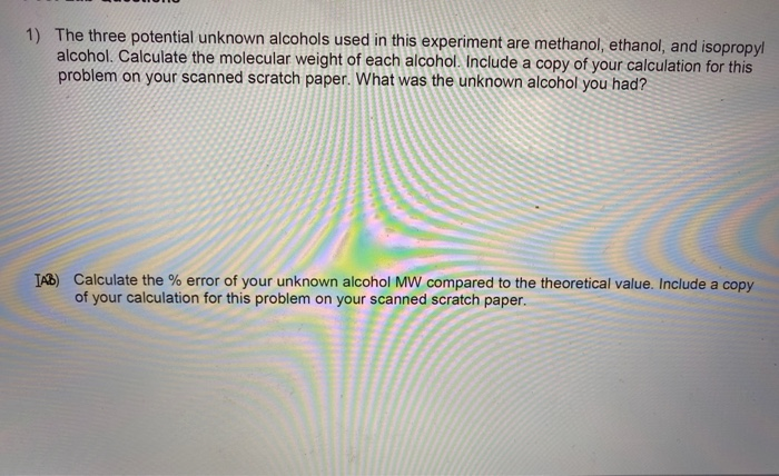 Solved 1) The three potential unknown alcohols used in this | Chegg.com