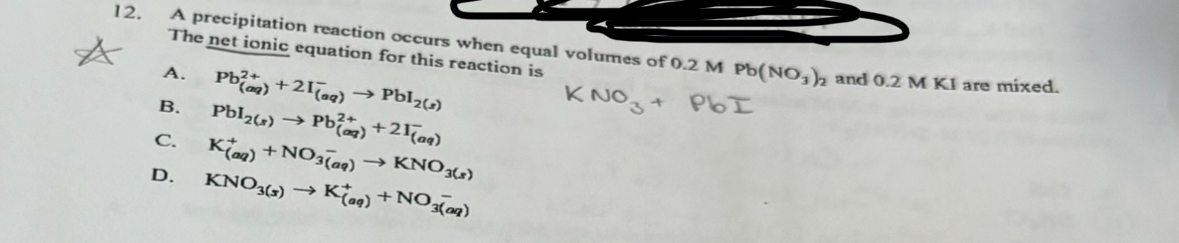 Solved A precipitation reaction occurs when equal volumes of | Chegg.com