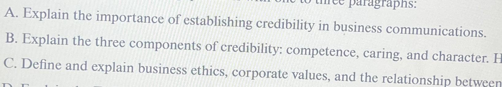 Solved A. ﻿Explain the importance of establishing | Chegg.com