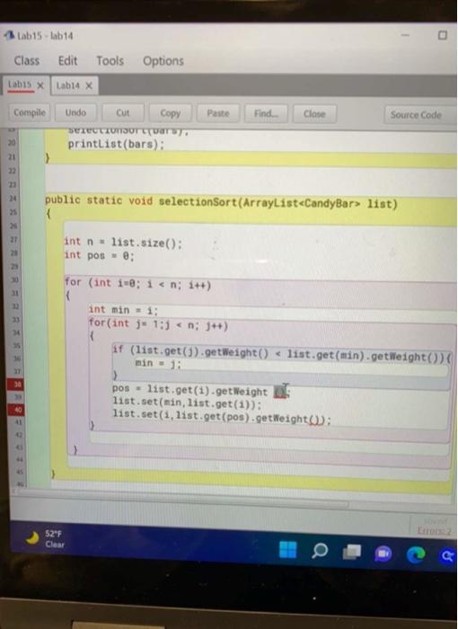 Solved Lab15 - lab14 Class Edit Tools Options Labis x Lab14 | Chegg.com