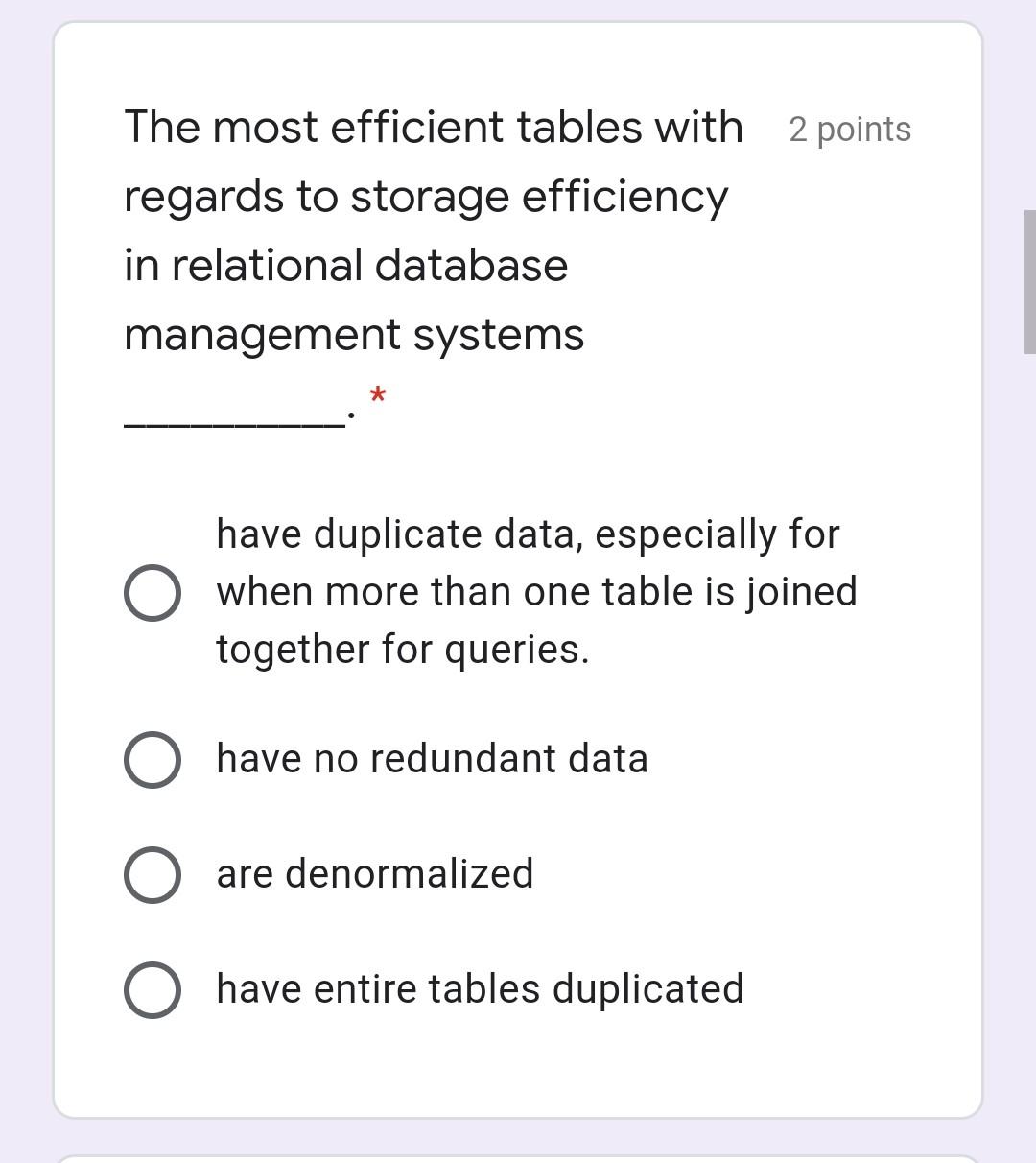 Solved The most efficient tables with 2 points regards to | Chegg.com