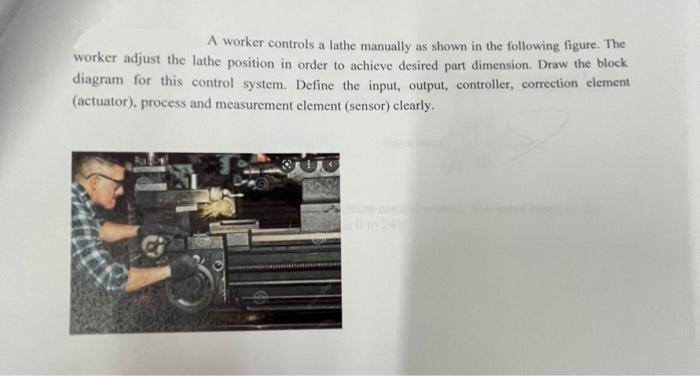 Solved A worker controls a lathe manually as shown in the | Chegg.com