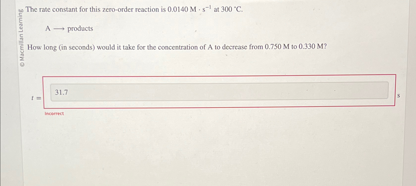Solved The rate constant for this zero-order reaction is | Chegg.com