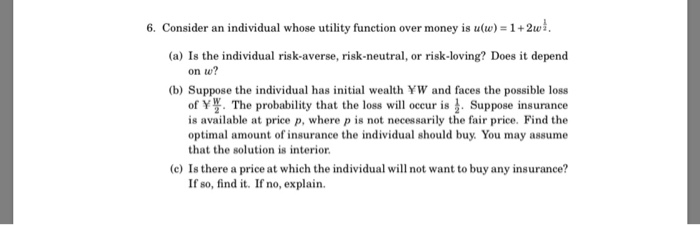 6. Consider an individual whose utility function over | Chegg.com