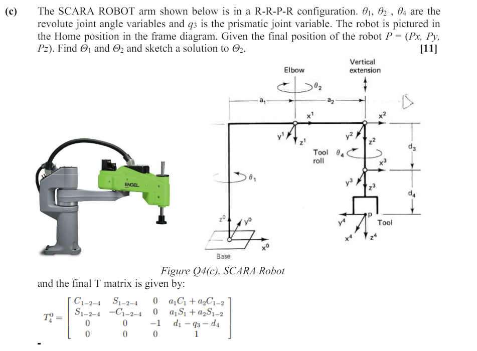 Solved (c) ﻿The SCARA ROBOT arm shown below is in a R-R-P-R | Chegg.com