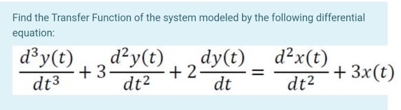 Solved Find the Transfer Function of the system modeled by | Chegg.com