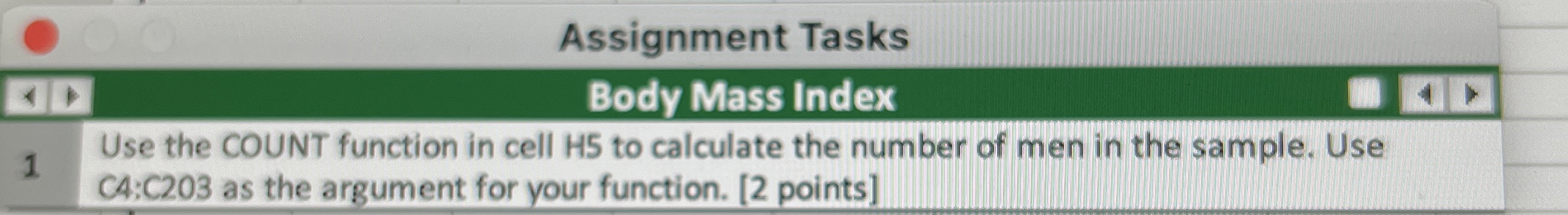 Solved Assignment TasksBody Mass Index1Use the COUNT | Chegg.com