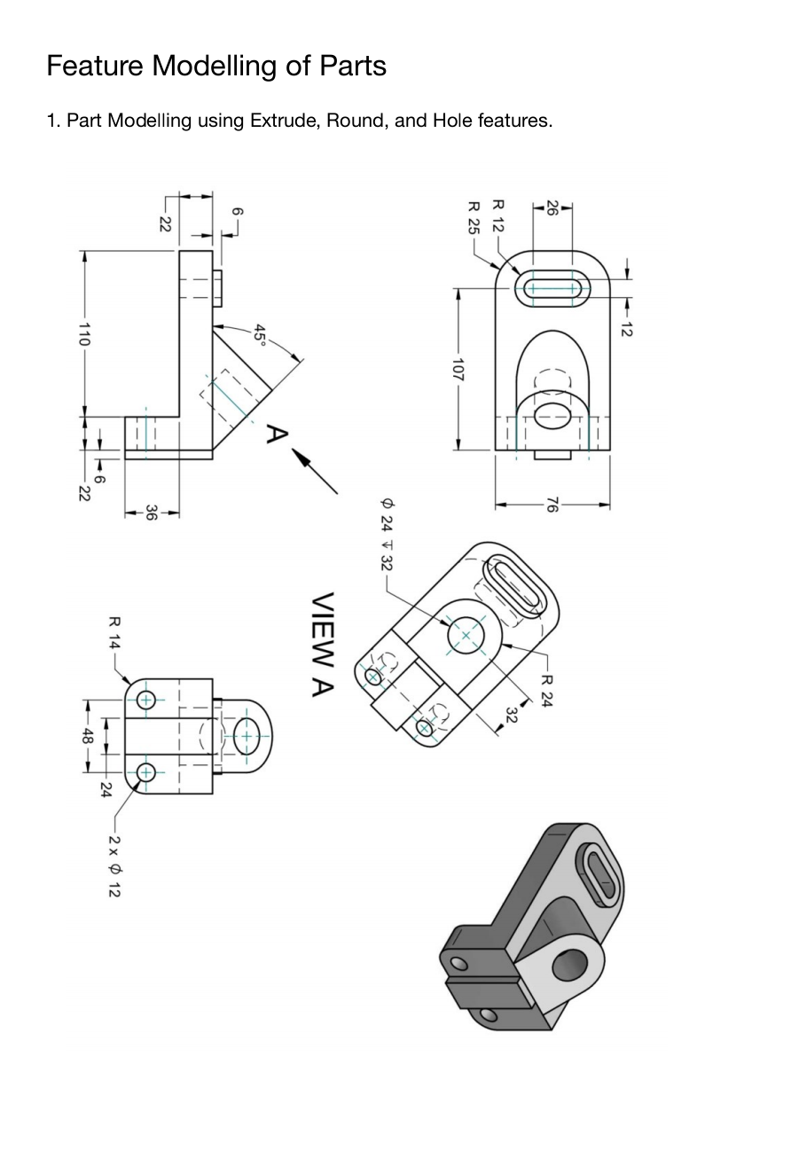 Solved Feature Modelling of Parts 1. Part Modelling using | Chegg.com