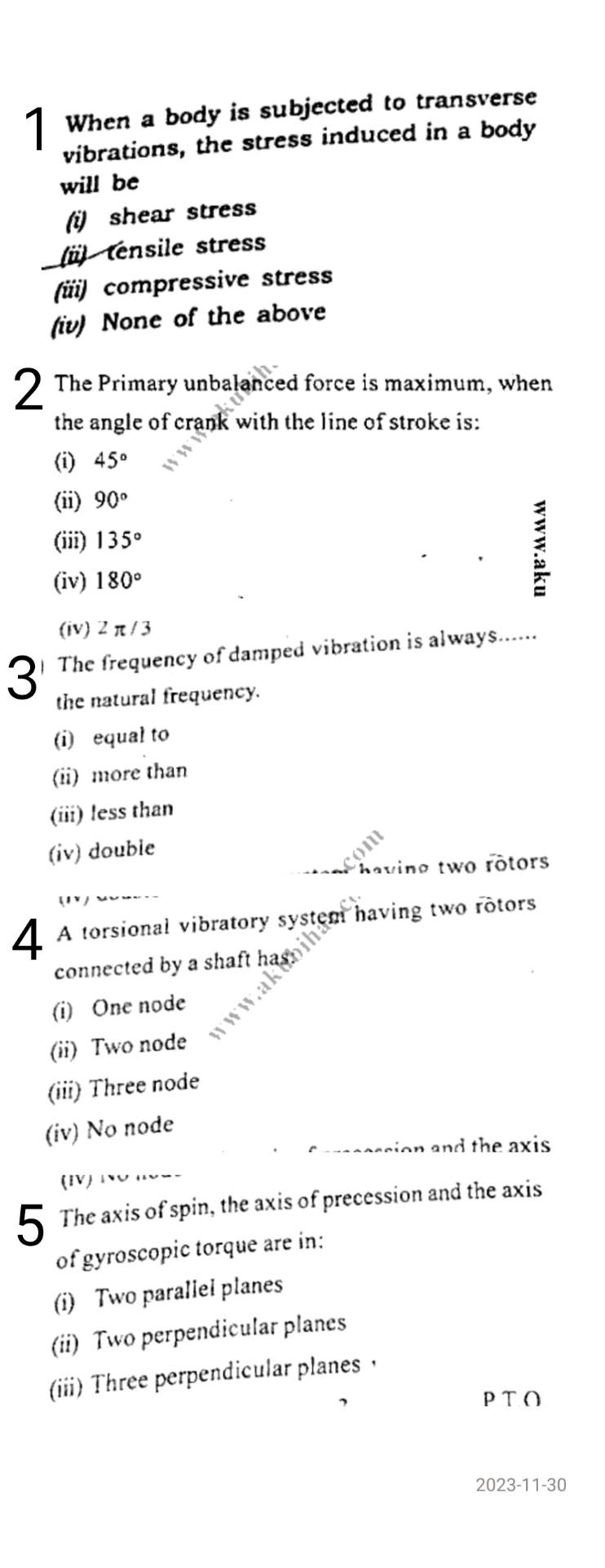 Solved 1 When a body is subjected to transverse vibrations, | Chegg.com