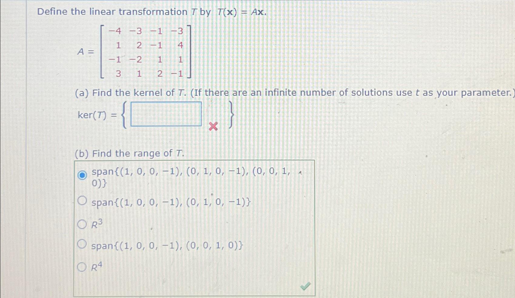 Solved Define the linear transformation T ﻿by | Chegg.com