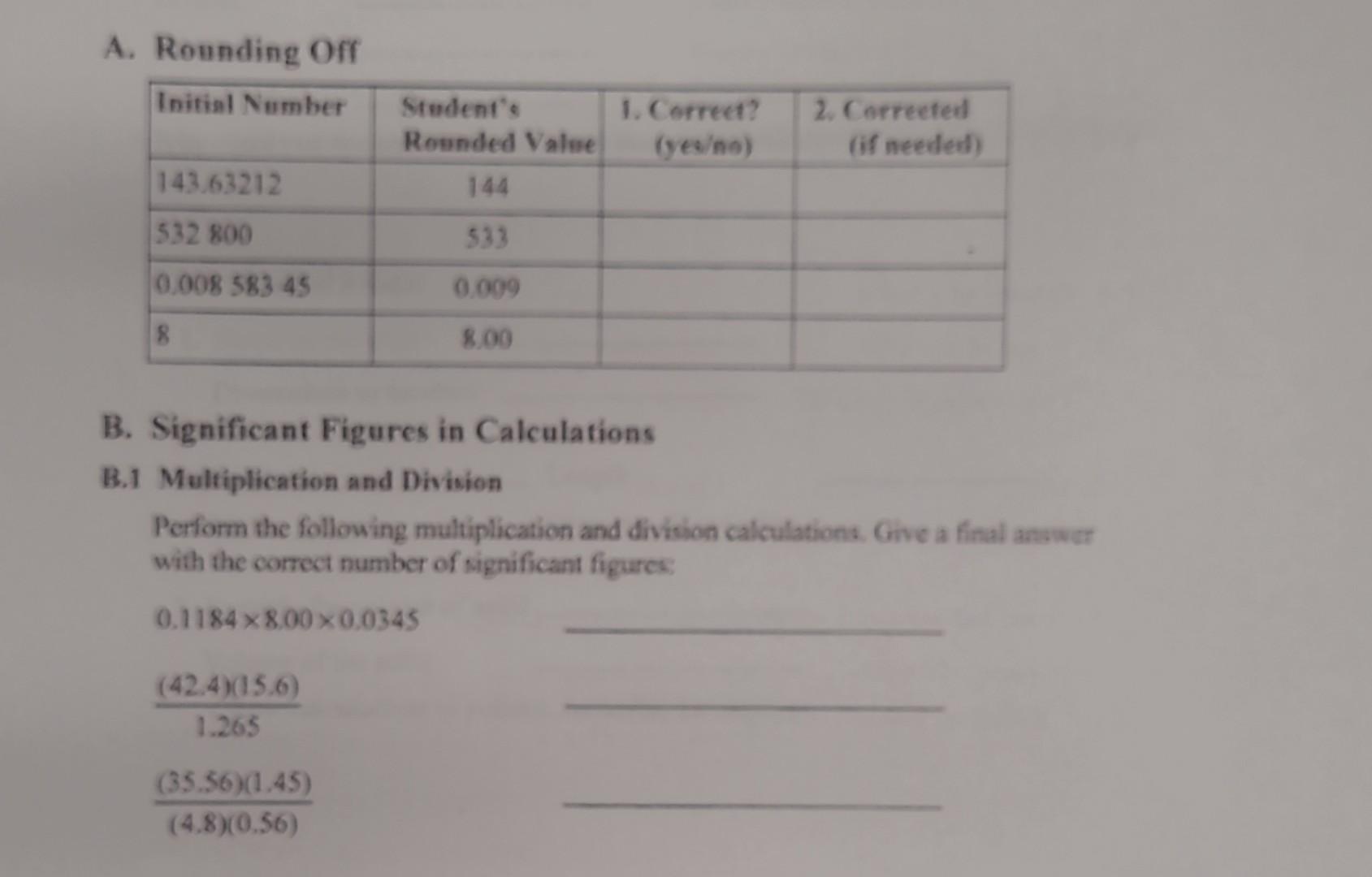 Solved A. Rounding Off B. Significant Figures in | Chegg.com
