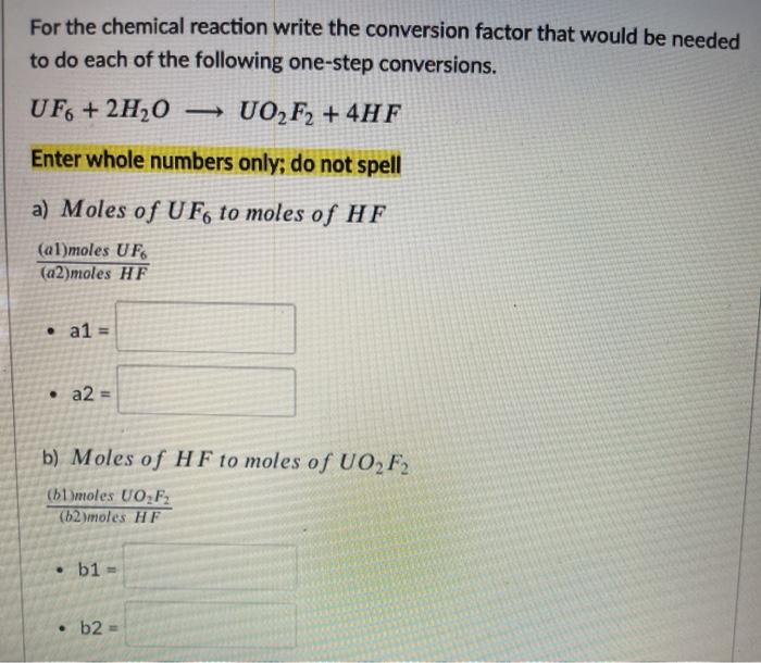 Solved For the chemical reaction write the conversion factor | Chegg.com