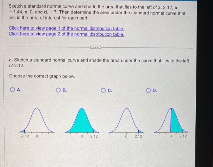 Solved Sketch a standard normal curve and shade the area | Chegg.com
