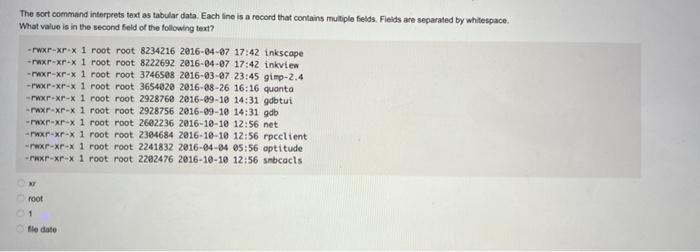 Solved The sort command interprets text as tabular data. | Chegg.com