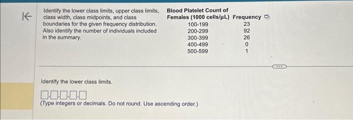 Solved Identify the lower class limits, upper class limits, | Chegg.com