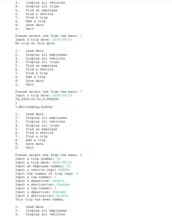 Solved Implement a Trip Management System using Java, with | Chegg.com