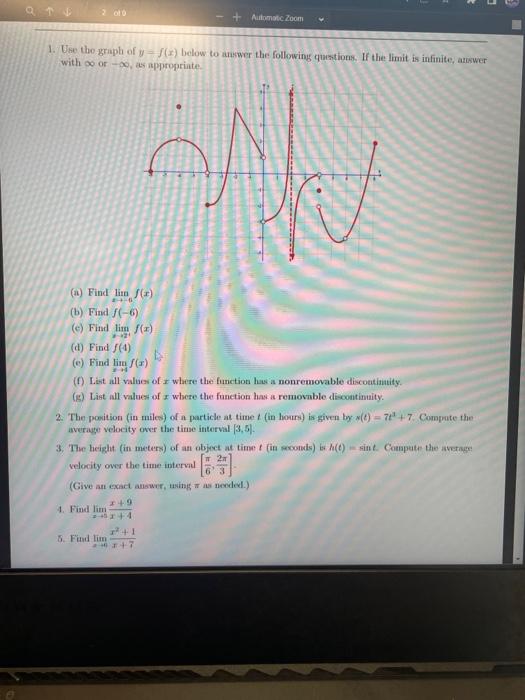 Solved 1. Use the graph of y=f(x) below to auswer the | Chegg.com