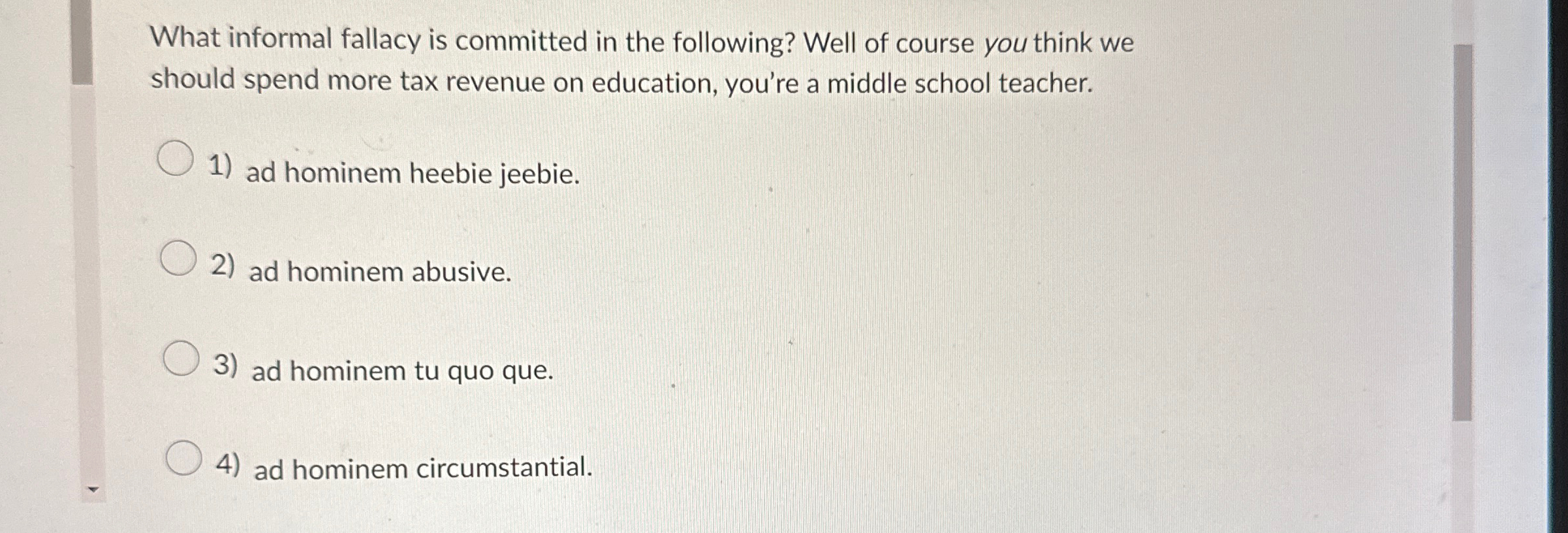 Solved What informal fallacy is committed in the following? | Chegg.com