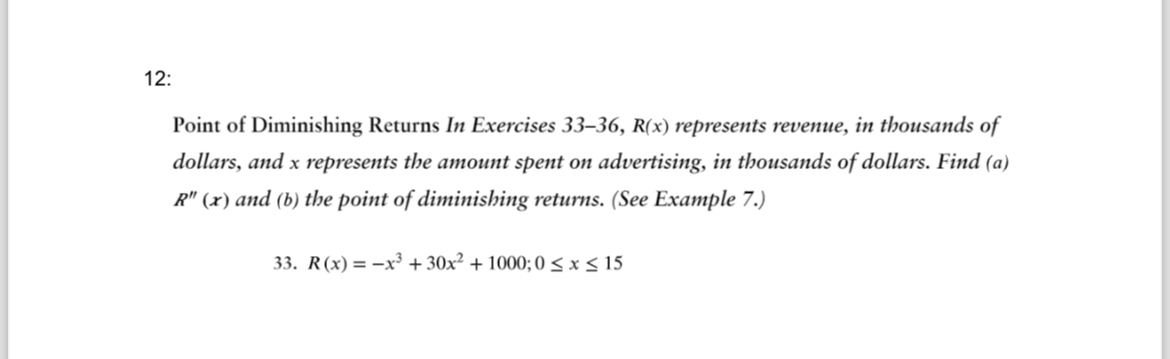Solved 12:Point of Diminishing Returns In Exercises 33-36, | Chegg.com