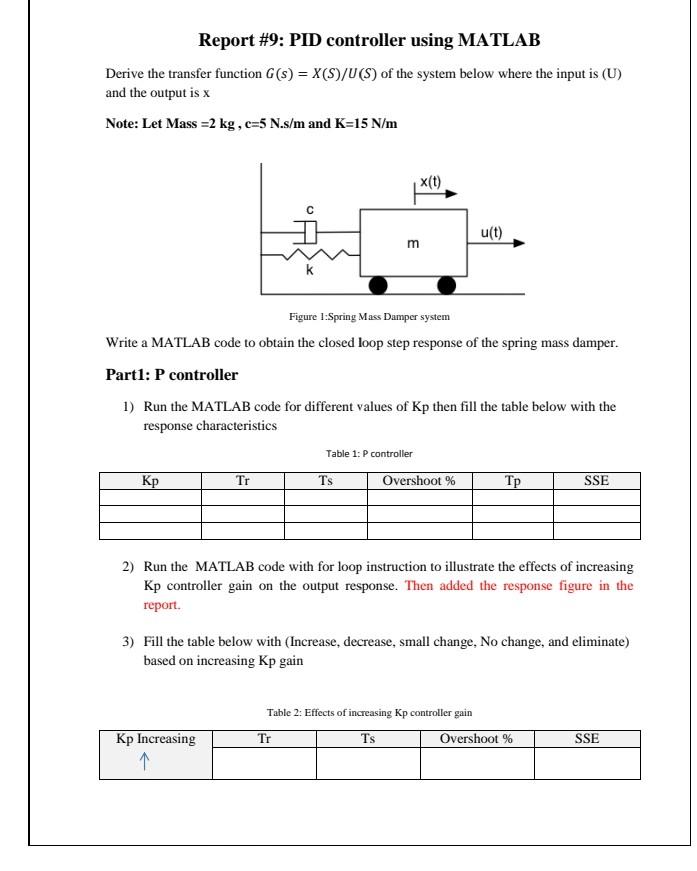Solved Report \#9: PID controller using MATLAB Derive the | Chegg.com