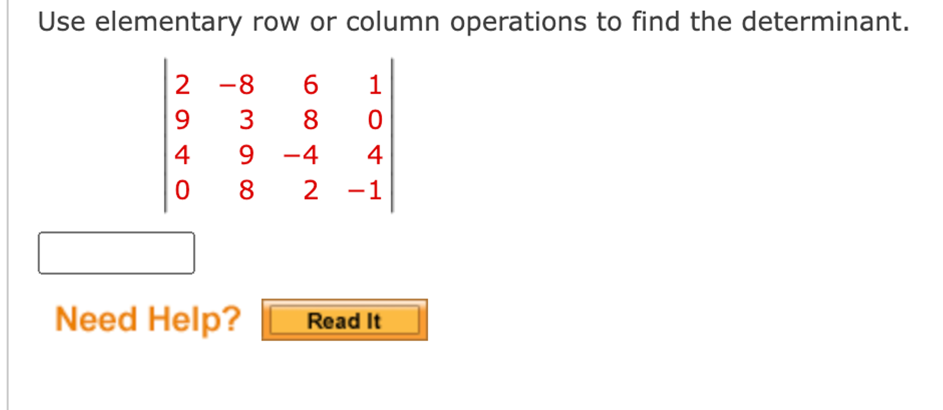 Solved Use elementary row or column operations to find the | Chegg.com