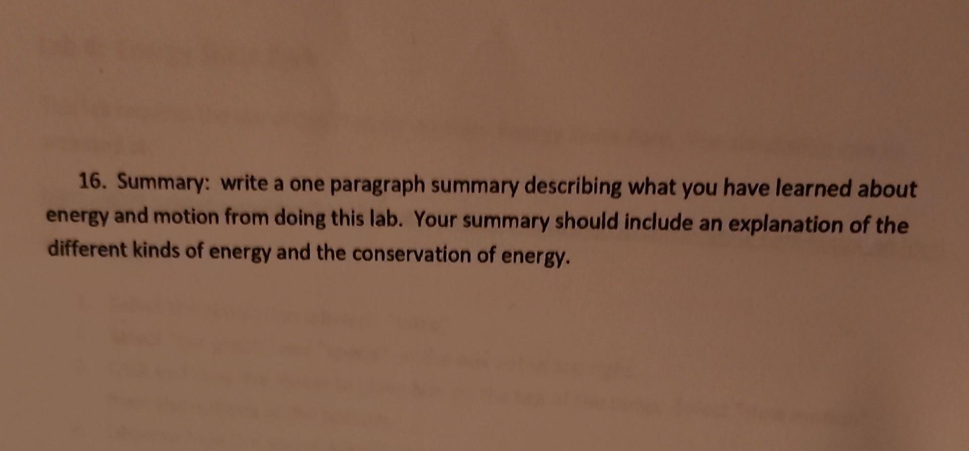 Solved 16. Summary: write a one paragraph summary describing | Chegg.com