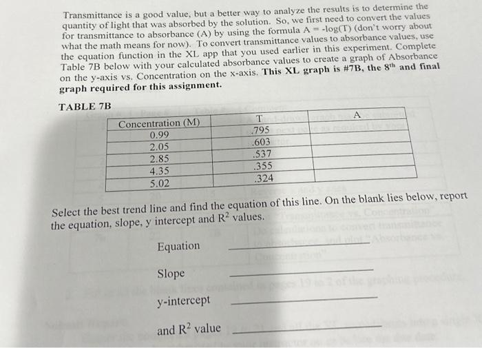 Solved Transmittance is a good value, but a better way to | Chegg.com