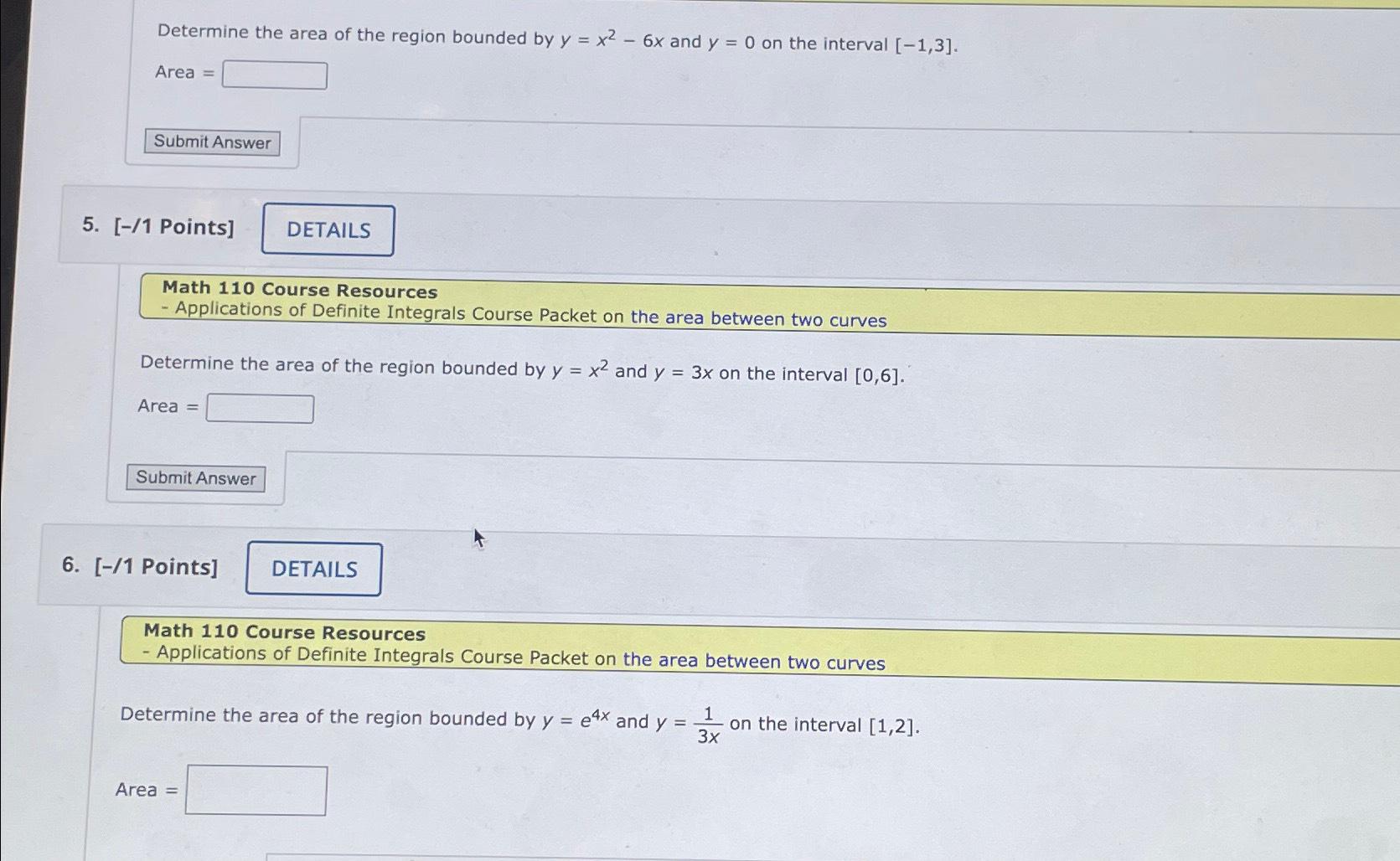 Solved Determine the area of the region bounded by y=x2-6x | Chegg.com