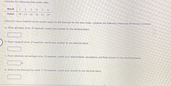 Solved Consider the following time series data. Using the | Chegg.com