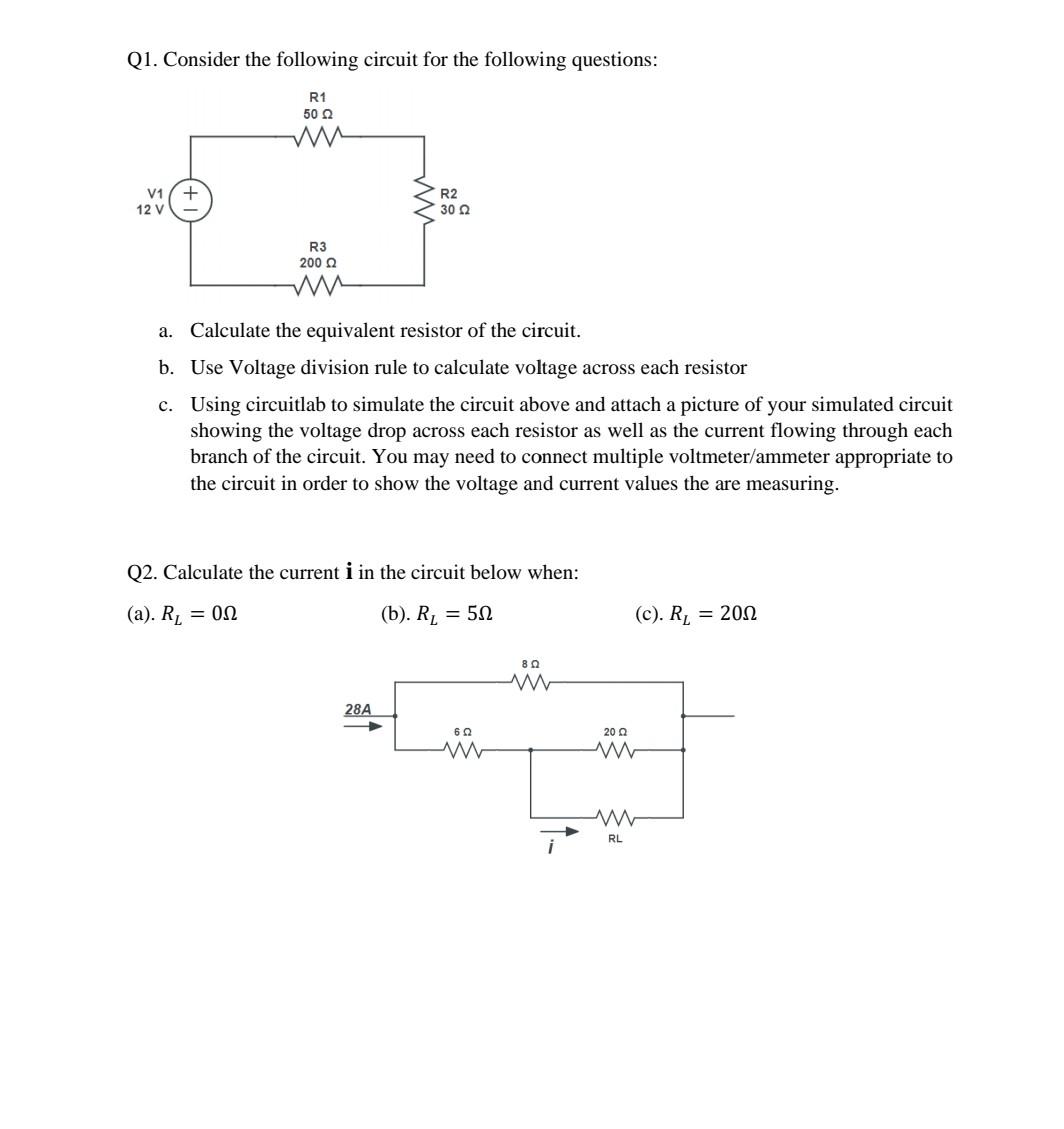 Solved Q1. Consider the following circuit for the following | Chegg.com
