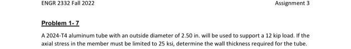 Solved A 2024-T4 aluminum tube with an outside diameter of | Chegg.com