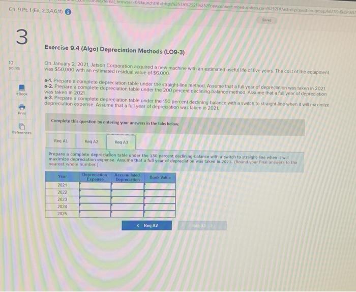 Solved 3 10 Exercise 9.4 (Algo) Depreciation Methods (LO9-3) | Chegg.com