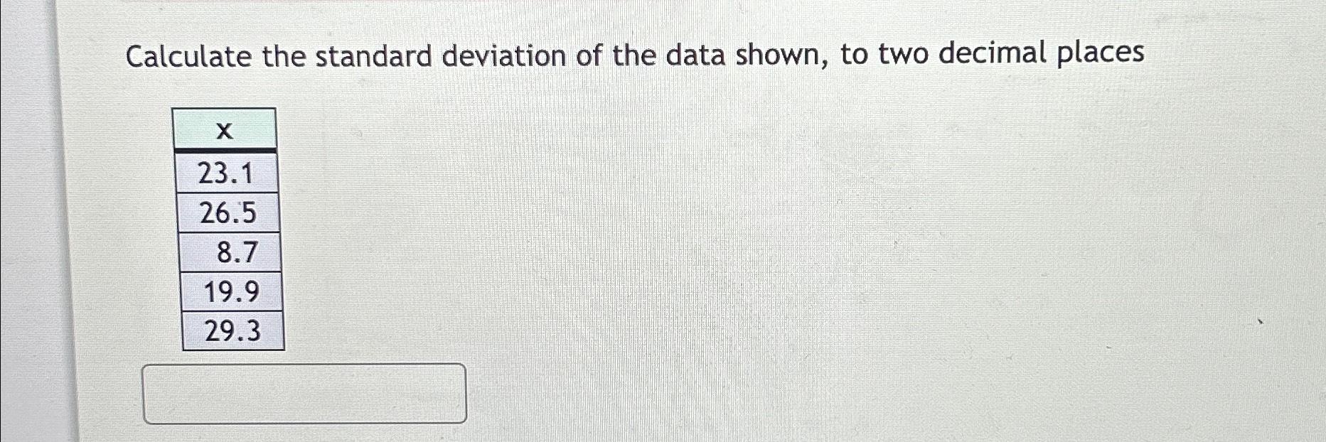 Solved Calculate the standard deviation of the data shown, | Chegg.com