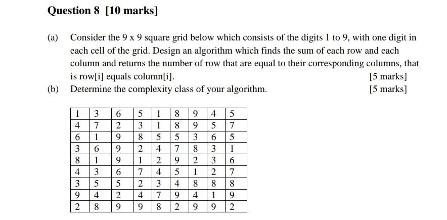 Solved Question 8 [10 marks] (a) Consider the 9 x 9 square | Chegg.com