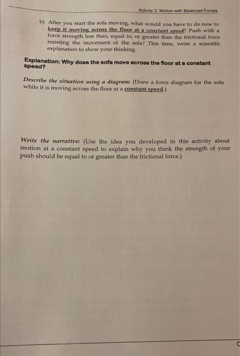 Solved Actity'2. Motian with Balanced Forces Summarizing | Chegg.com