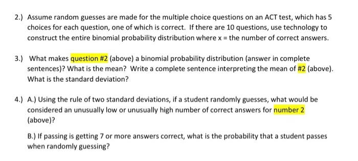 Solved 2.) Assume random guesses are made for the multiple | Chegg.com