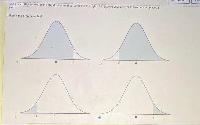 Solved Find z such that 94,0% of the standard normal curve | Chegg.com