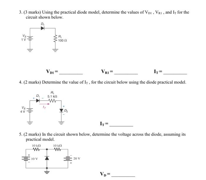 Solved 3. (3 marks) Using the practical diode model, | Chegg.com